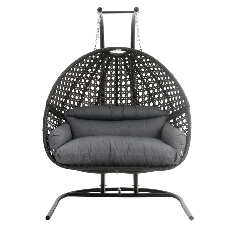 Island Gale Adult Steel Egg Hanging Chair with Cushion and U Shape Base Black Brown